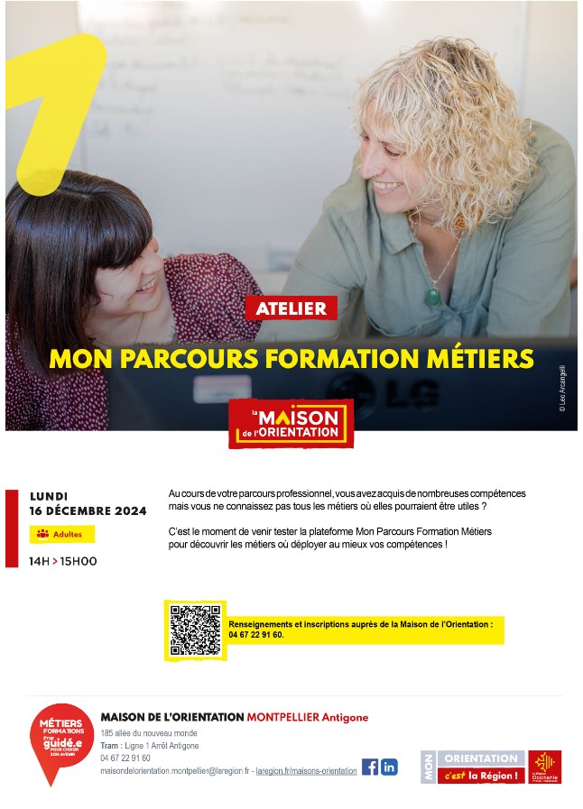 Mon parcours formation métiers - Lundi 16 décembre 2024 - Région Occitanie / Pyrénées-Méditerranée