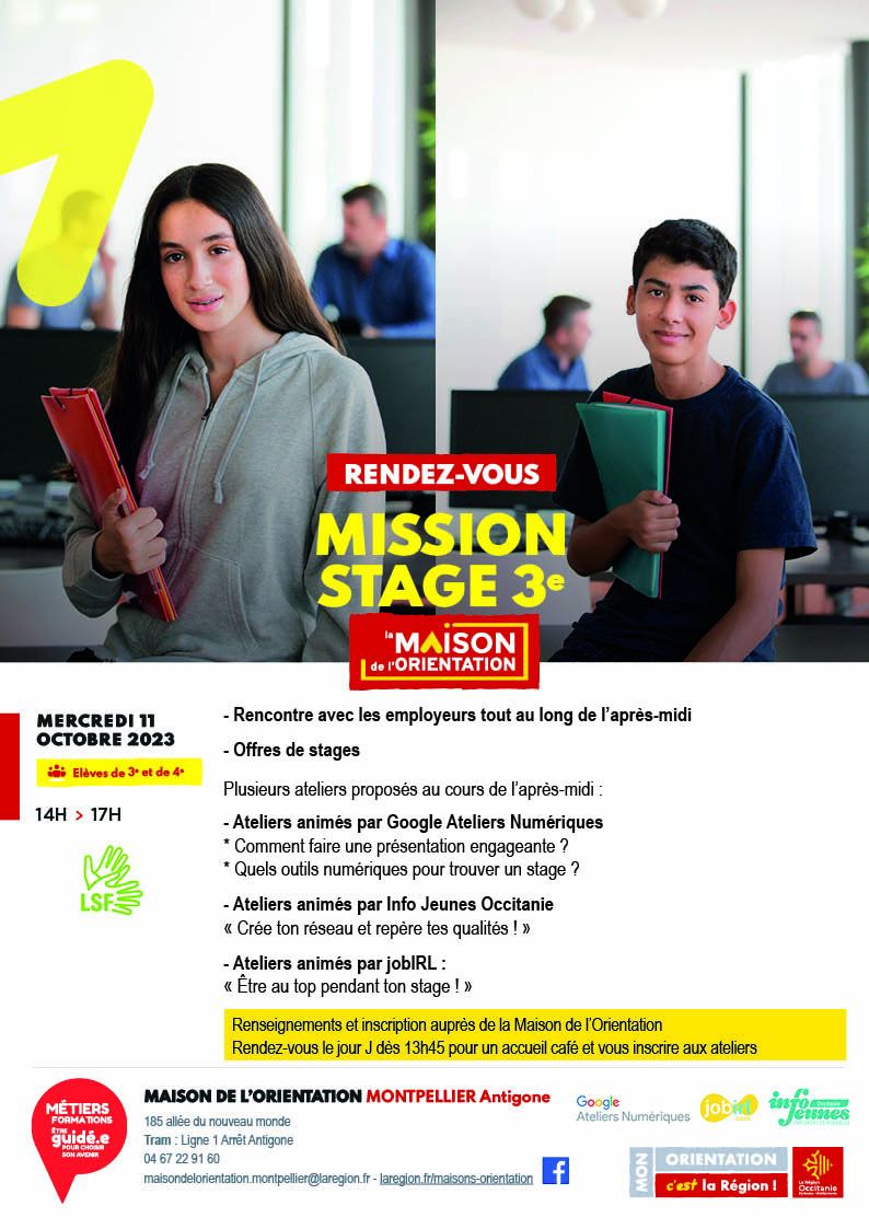 Mission Stage 3ème - Elèves de 3è et de 4è - Mercredi 11 octobre 2023 - Région Occitanie ...
